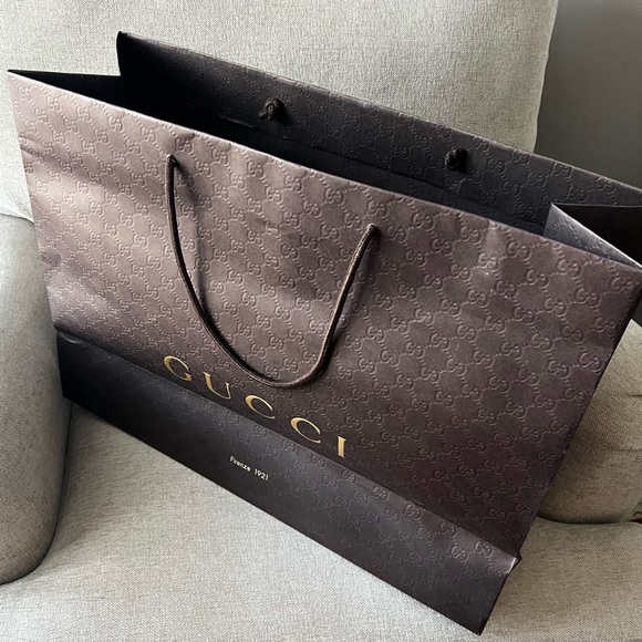 Gucci | Other | Gucci Brown Embossed Paper Large Shopping Bag | Poshmark